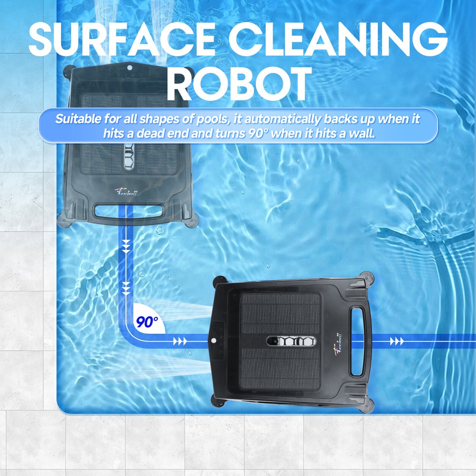 Cordless Pool Skimmer Automatic Solar Powered Pool Surface Cleaner ...