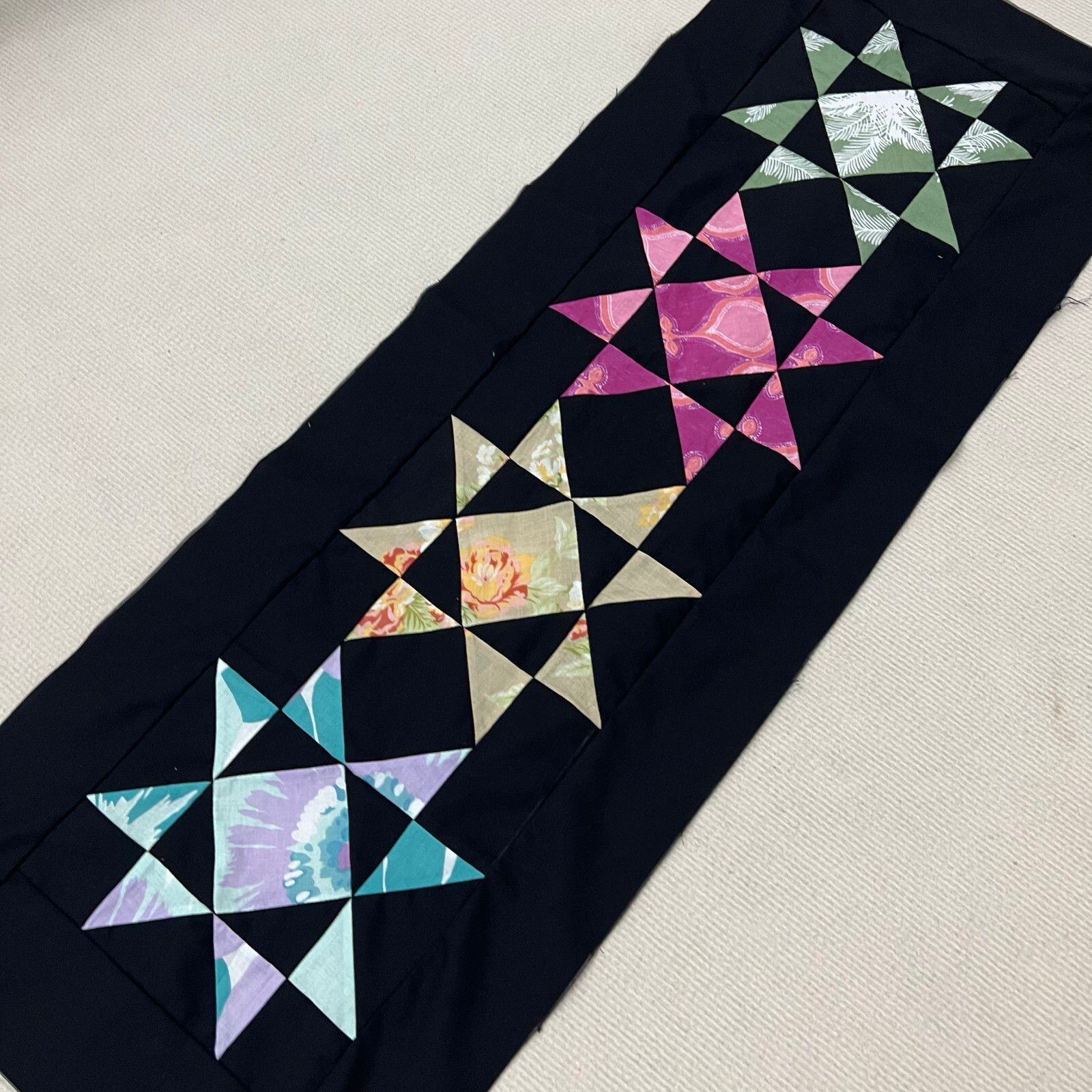 Bundle of 2 Eight Point Stars Patchwork Cotton Table Runner Topper 47 ...