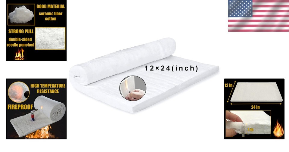 Ceramic Fiber Insulation Blanket 24" x 12" Rated to 2400°F - Versatile ...