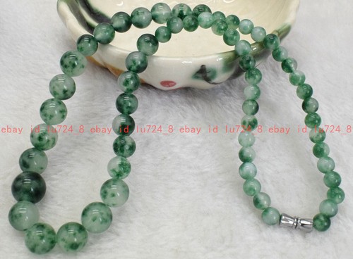 Natural Hot 6-12mm Spotted Green Jade Gemstone Beads Necklace 18'' AAA ...