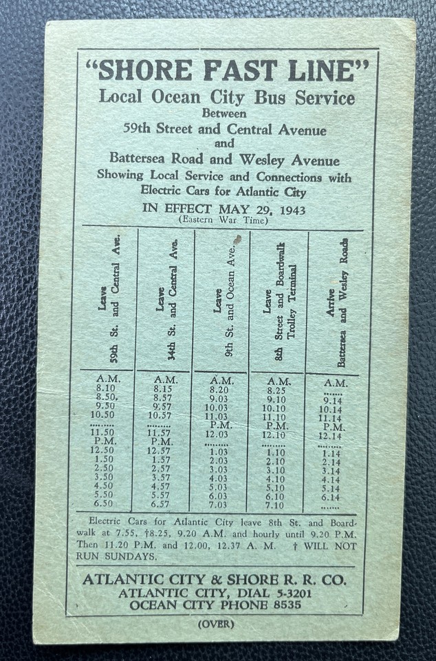 1943 Atlantic City & Shore Railroad Co. Shore Fast Line Bus & Trolley ...