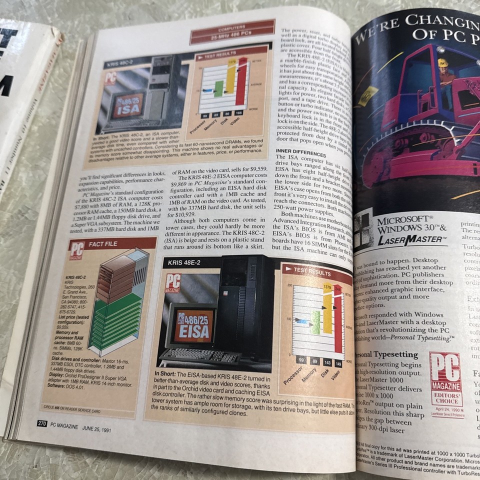 PC Magazine June 25, 1991 486/25 PC Issue- IBM, Tangent, Touche, Zeos ...
