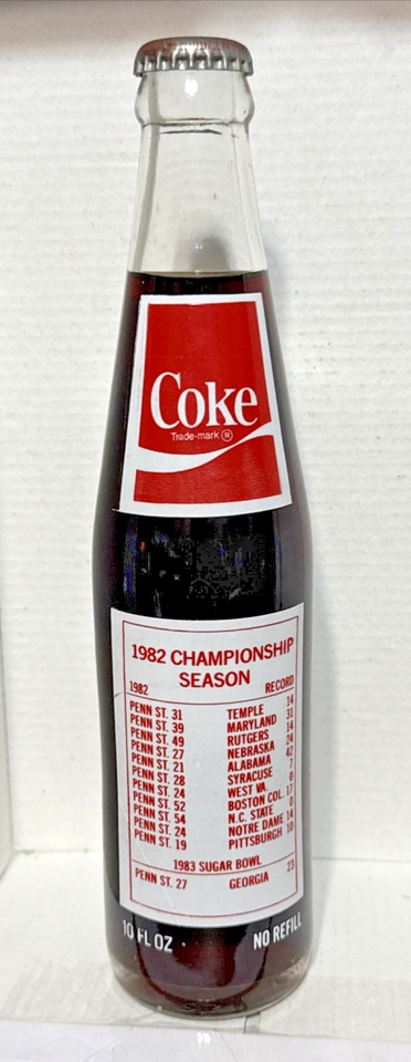 Vintage Penn State 1982 National Championship Commemorative Coke Bottle ...