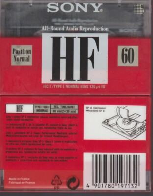 Sony HF 60 3x Cassette K7 Tape Blank Vierge Neuf Type I France 1992 ...