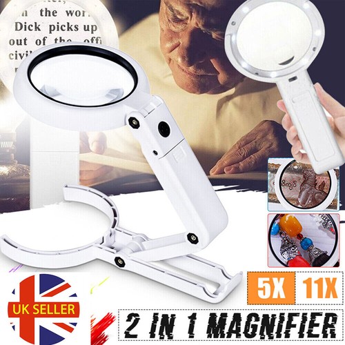5X/11X Magnifying Glass With Light 8 LED LAMP Magnifier Foldable Stand ...
