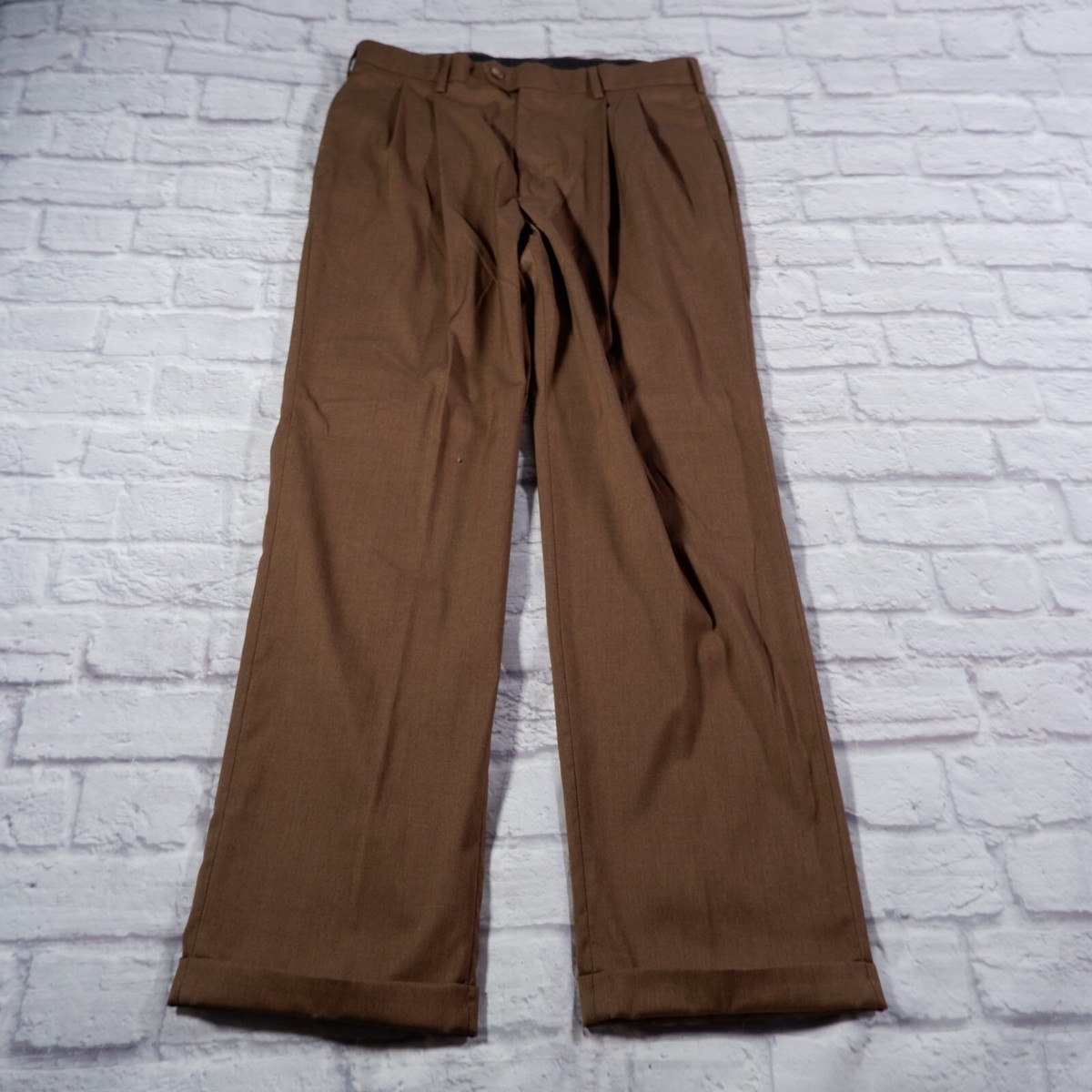Savane Brown Pleated Cuffed Polyester Blend Mens Dress Pants Savane Brown Pleated Cuffed Polyester Blend Mens Dress Pants