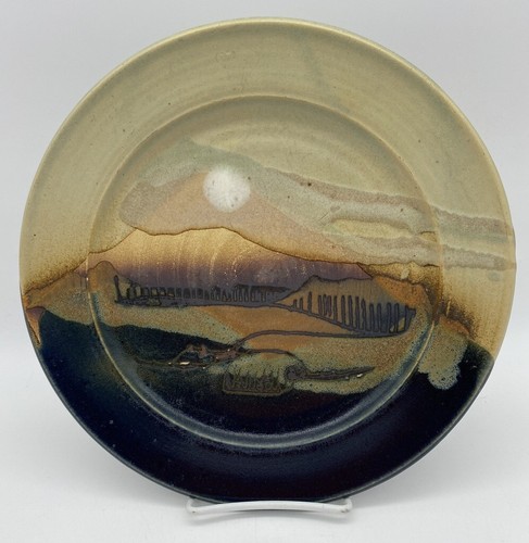 Studio Pottery Hand Painted Art Plate 10 1/2" Landscape Sunset Sunrise ...