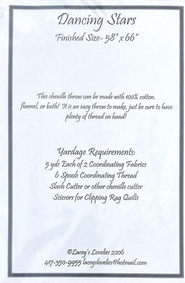 Dancing Stars Chenilled Raggy Throw Quilt Pattern 58” x 66” | eBay