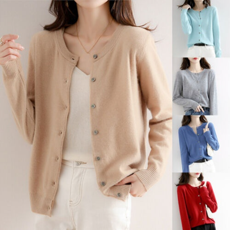 Woman Slim Knitted Cardigan Faux Cashmere Sweater Jumper Crochet Tops ...