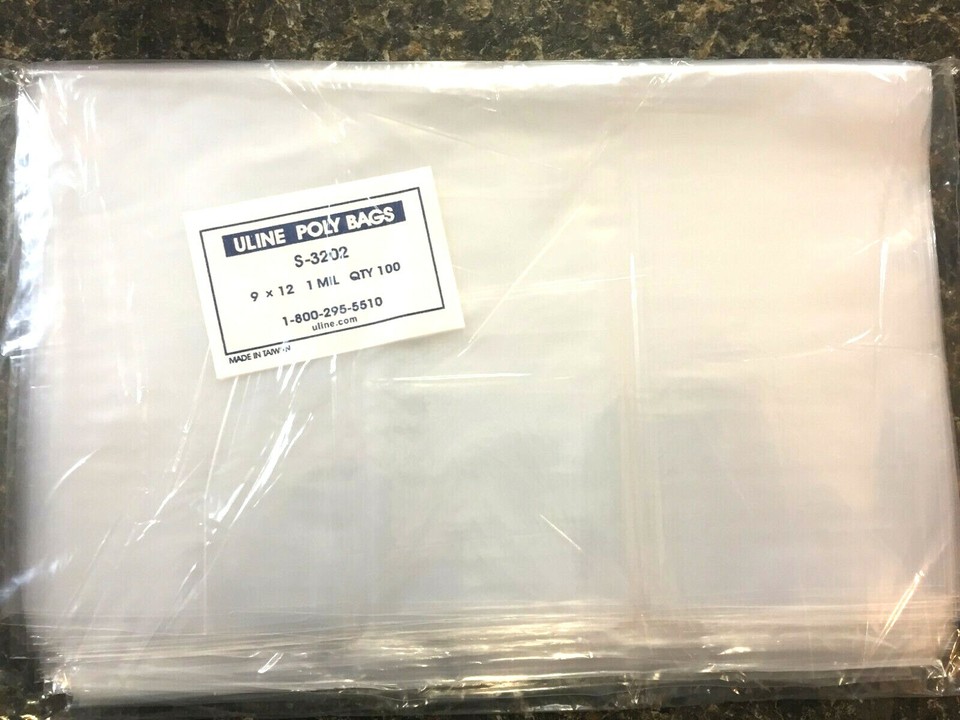 100 CLEAR 9 x 12 POLY BAGS PLASTIC LAY FLAT OPEN TOP PACKING ULINE BEST ...