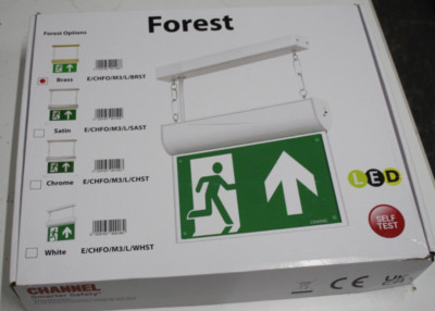 Channel Forest LED Emergency Exit Sign 3hrM Self Test c/w Legend Brass ...