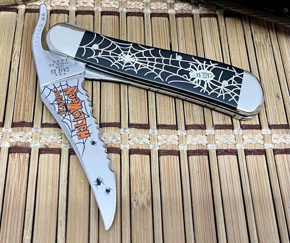 Case XX USA Black HALLOWEEN Black Widow Spider Artwork Russlock Knife w ...