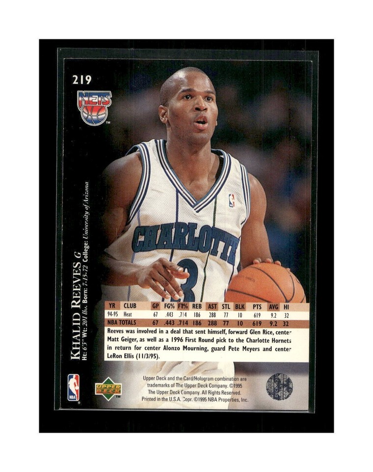 1995-96 Upper Deck Charlotte Hornets Basketball Card #219 Khalid Reeves ...