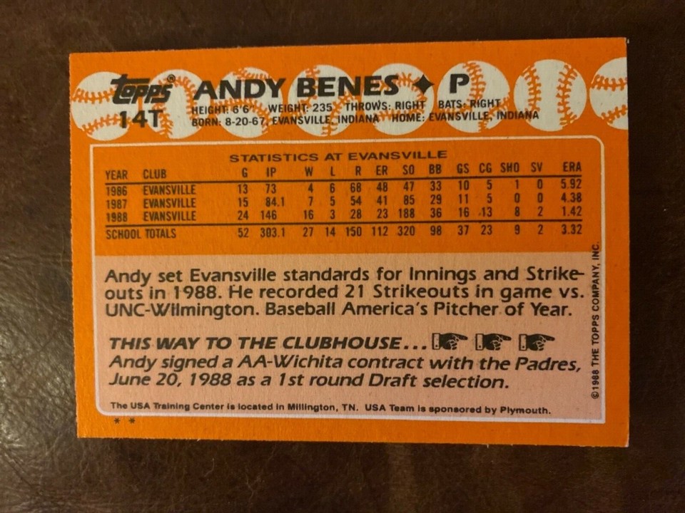 1988 Topps Traded #14T USA Andy Benes Rookie Baseball Card | eBay