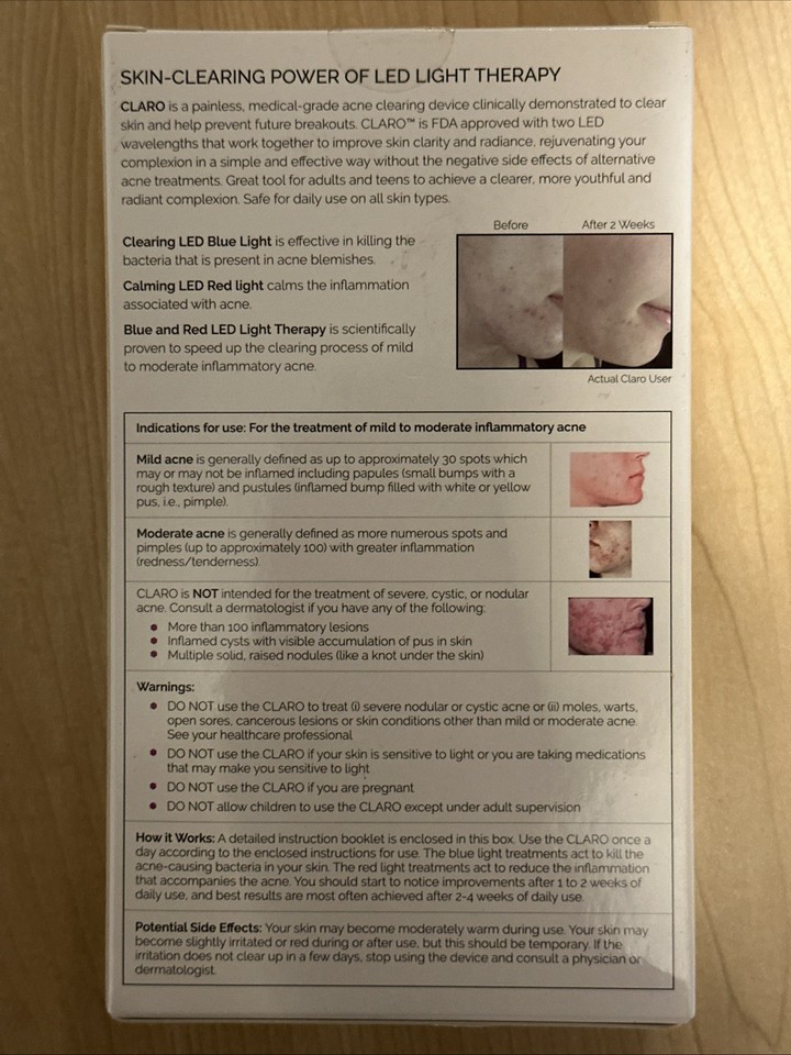 Spa Sciences CLARO LED Red & Blue Acne Treatment Light Therapy System ...