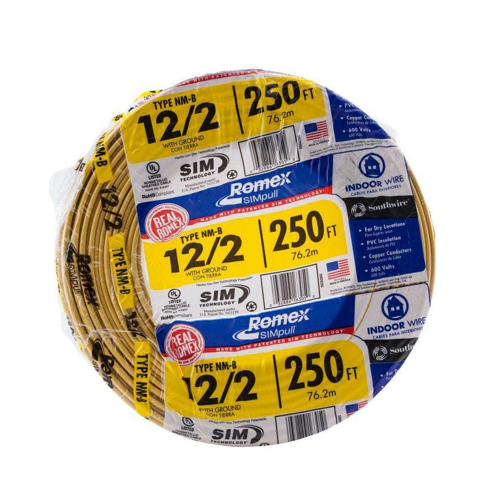 Southwire NM Wires 250 ft 12/2 Solid Romex SIMpull CU NM-B W/G Copper ...