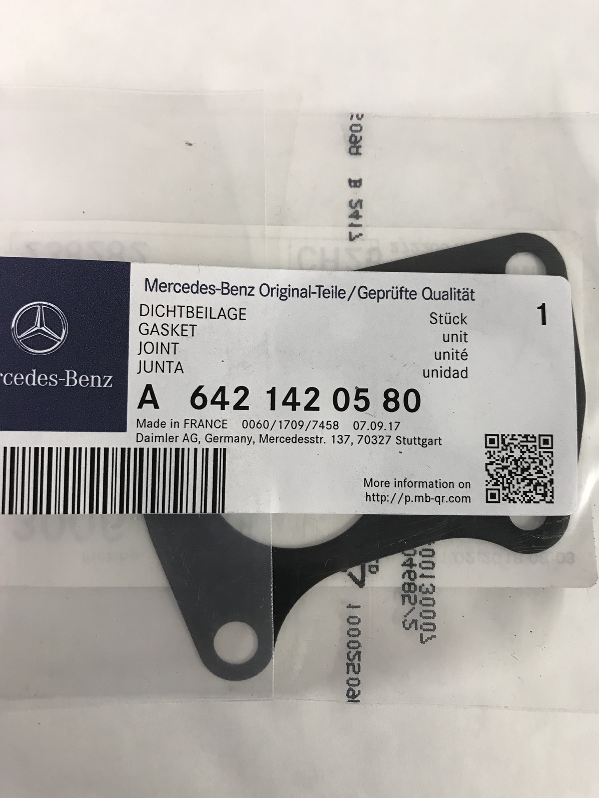 Genuine Mercedes-Benz Om642 EGR Cooler to Manifold Gasket A6421420580 ...