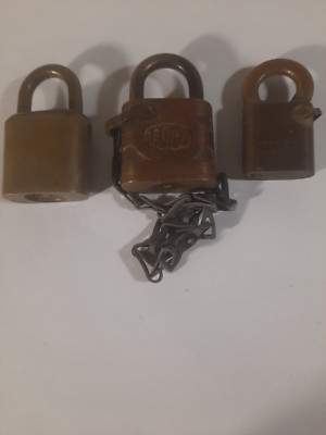 Vintage USN US Navy Padlock Lot Brass Push Lock With Original Chain NO ...