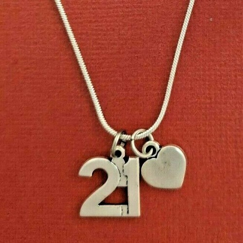 21st Necklace Silver Plated heart gift for Number 21 Birthday ...