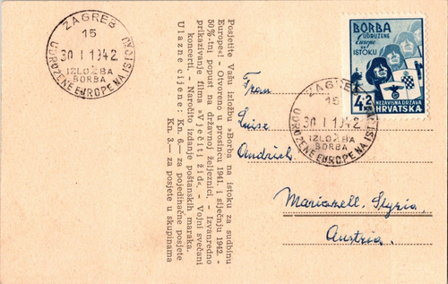 1942 Zagreb Croatia Patriotic Postcard Cover Istaku Borba to Styria ...
