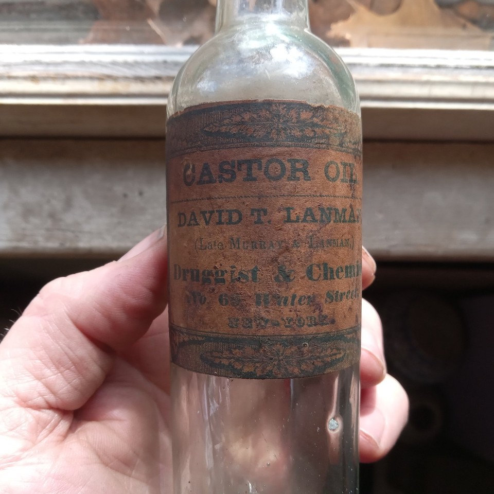 1850 OPEN PONTIL CASTOR OIL DAVID T.LANMAN NEW YORK MEDICINE BOTTLE ...