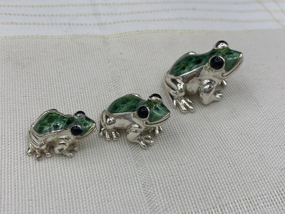 Saturno Silver Enamel Frogs Set Hallmarked Sterling Silver, LG/Medium ...