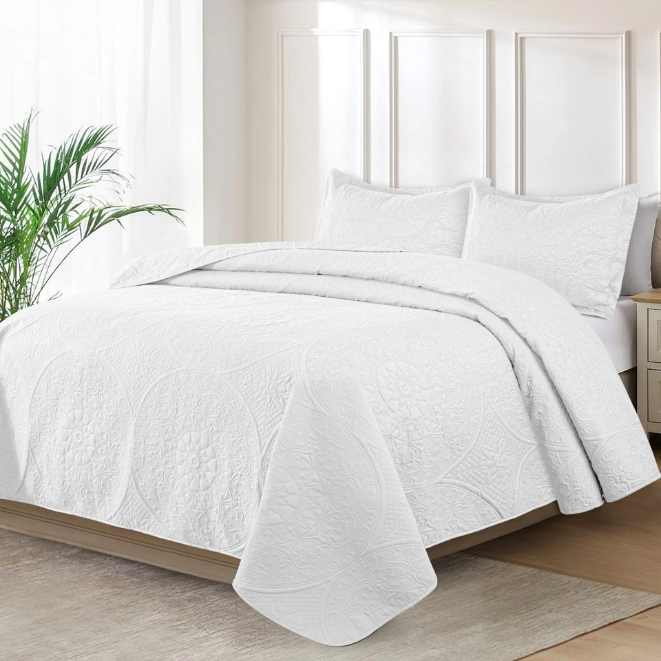 Luxury Bedspread Bedding Set 3 Piece Quilted Coverlet Bed Throw Queen ...