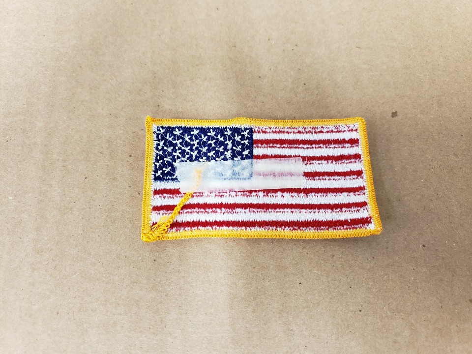 US American Flag Reverse Shoulder Patch Orange Border. MADE IN USA 3 1/ ...