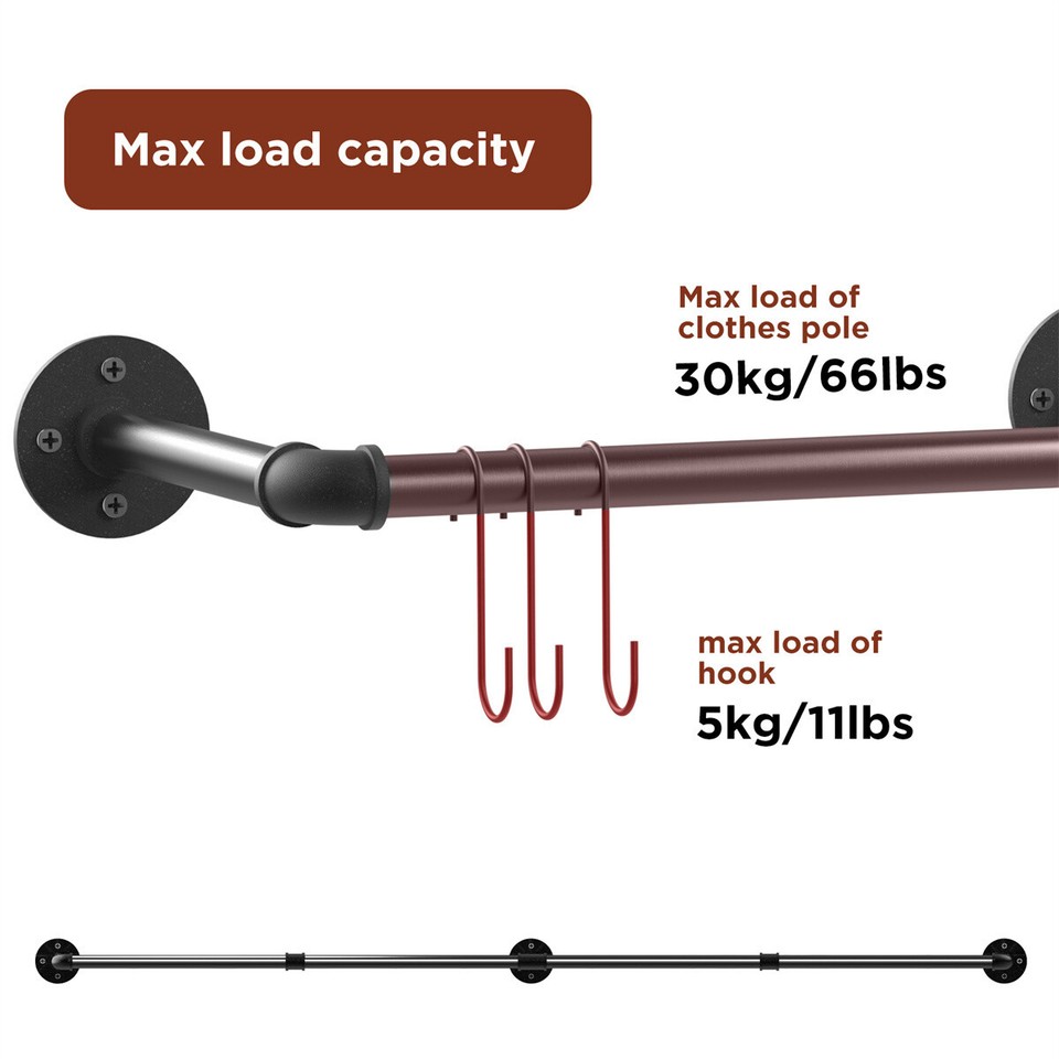 Heavy Duty Hanging Clothes Rack Wall Mounted Hanging Rod Detachable ...