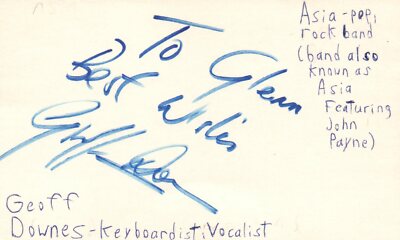 Geoff Downes Keyboardist Vocalist Asia Pop Band Music Signed Index Card ...