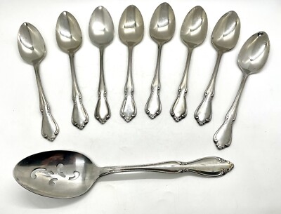 Oneida Craft Chateau Stainless 8 Teaspoons & 1 Slotted Serving Spoon ...