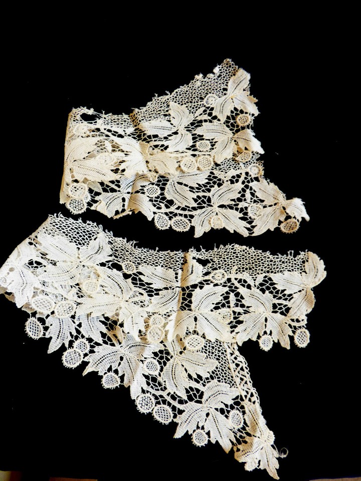 VTG antique Victorian hand made Trims Lace Edgings Leaves grapes 2 ...