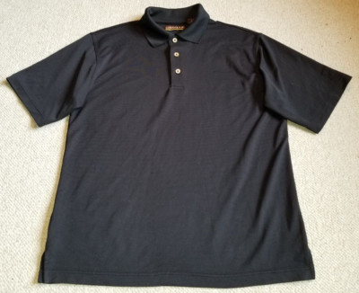 Mens Shirt-CUBAVERA-black ribbed stretch knit polo short sleeves-M | eBay