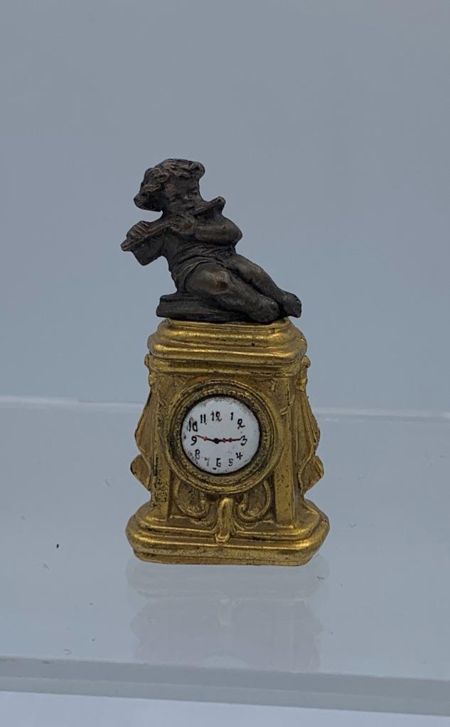Antique Miniature Cherub Clock Ormolu Gilt Enamel Face 19th C Dollhouse ...