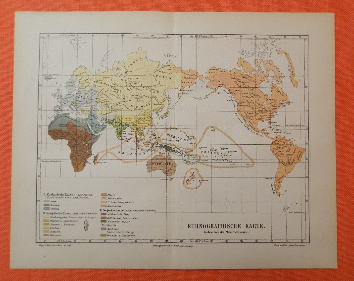 MENSCHENRASSEN der Erde Ethnographische KARTE ERDKARTE Weltkarte von ...