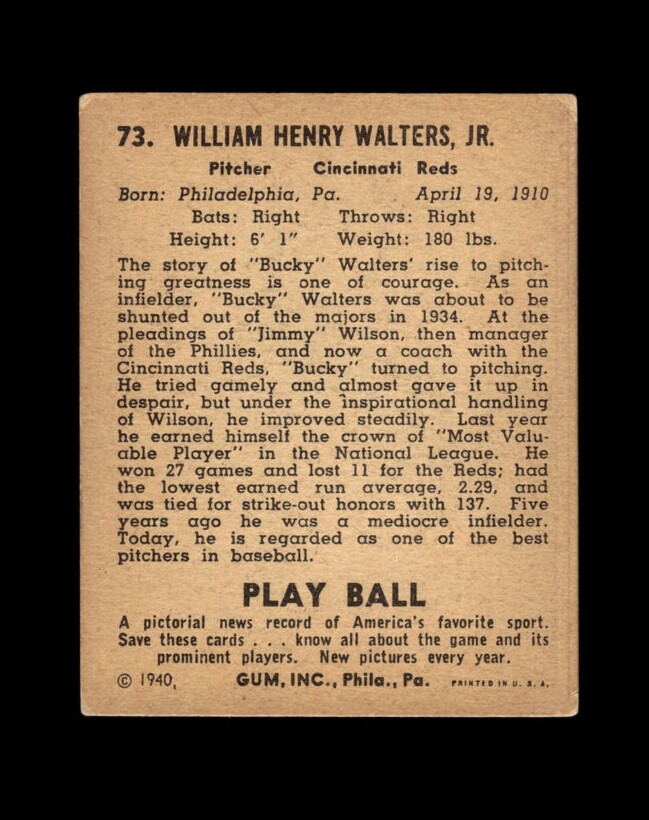 1940 Play Ball Set-Break # 73 Bucky Walters VG-VGEX *GMCARDS* | eBay