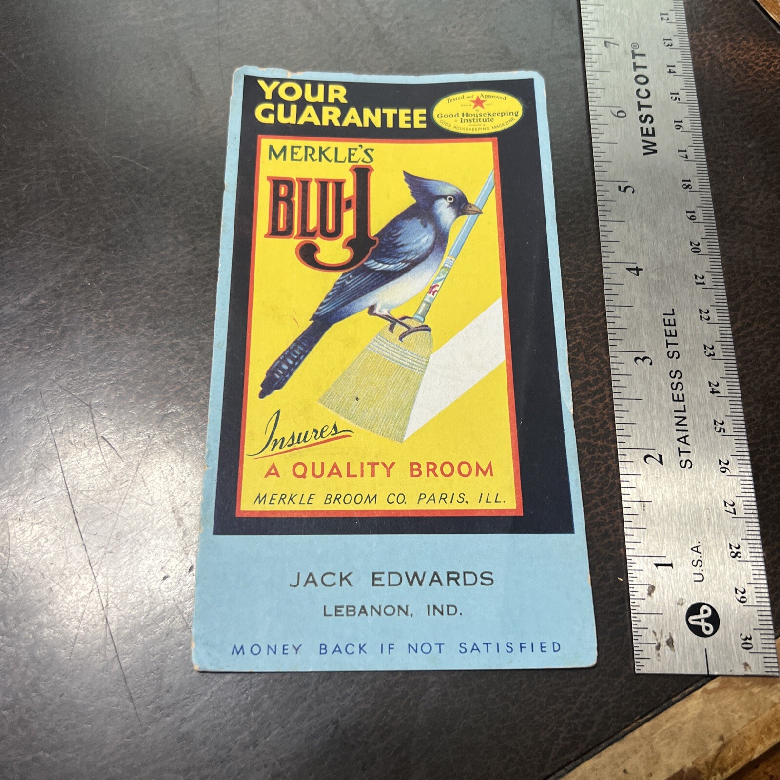 Vintage Early Blotter Card Jack Edwards Lebanon Ind. Merle’s Blu-J ...