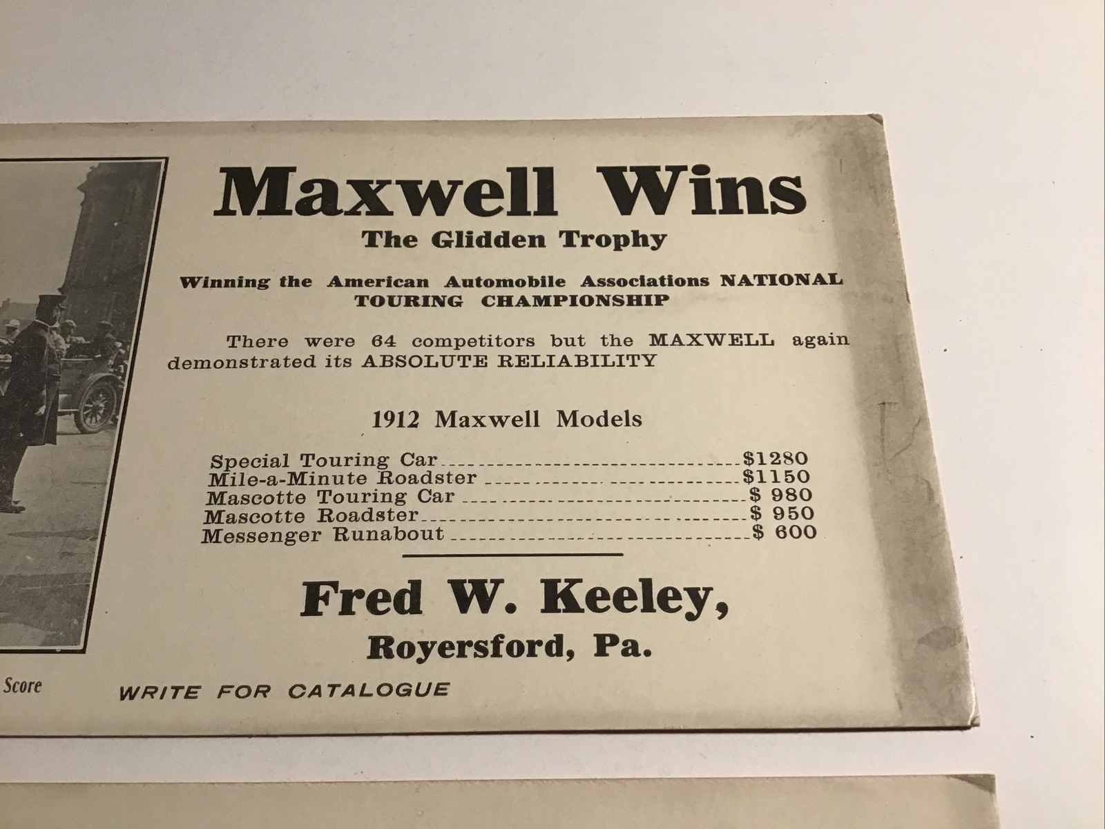 1912 Maxwell Car Auto Race Winner Glidden Trophy Anderson Cup ...