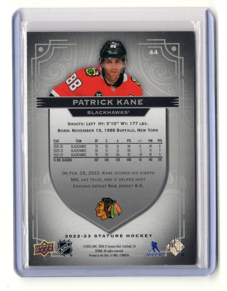 Patrick Kane card 44 2022-23 UD Stature | eBay