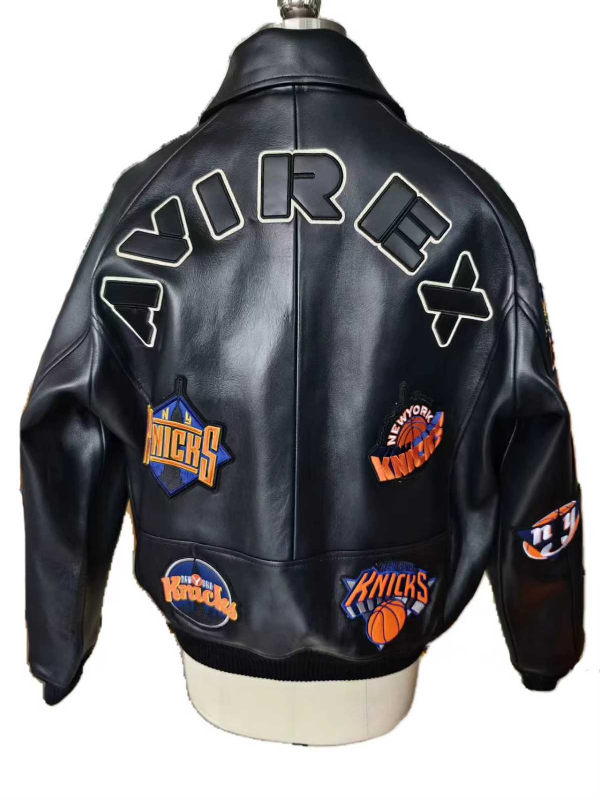 AVIREX NEW NY NEW YORK KNICKS BLACK PATCHED leather jacket AUTHENTIC | eBay