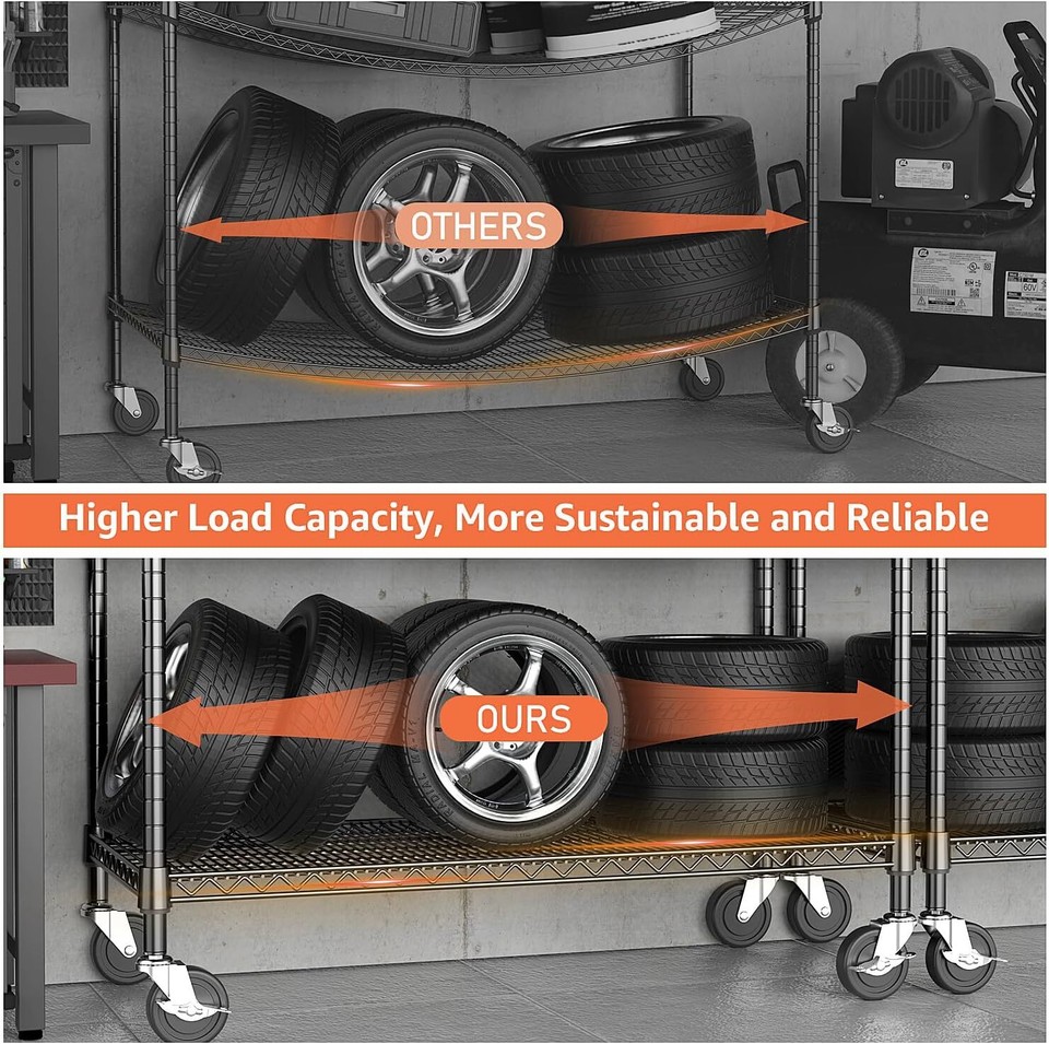 5 Tier Metal Wheel Shelves Units Adjustable Heavy Duty Rack 23.6"x 53.2 ...