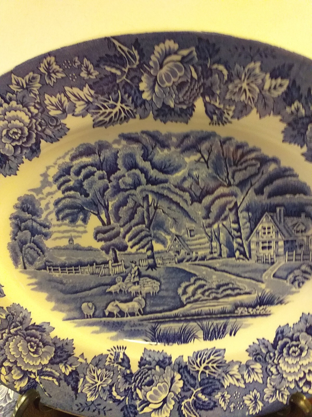 VINTAGE ANTIQUE BLUE AND WHITE OVAL PLATES X5, SHEPPARD, SHEEP DESIGN ...