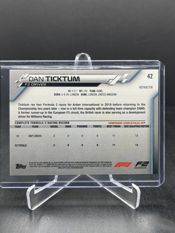 2020 Topps Chrome Formula 1 F1 Dan Ticktum Future Stars Refractor #42 ...
