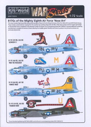 Kits World Decals 1/72 B-17G FLYING FORTRESS NOSE ART 303rd & 487th ...