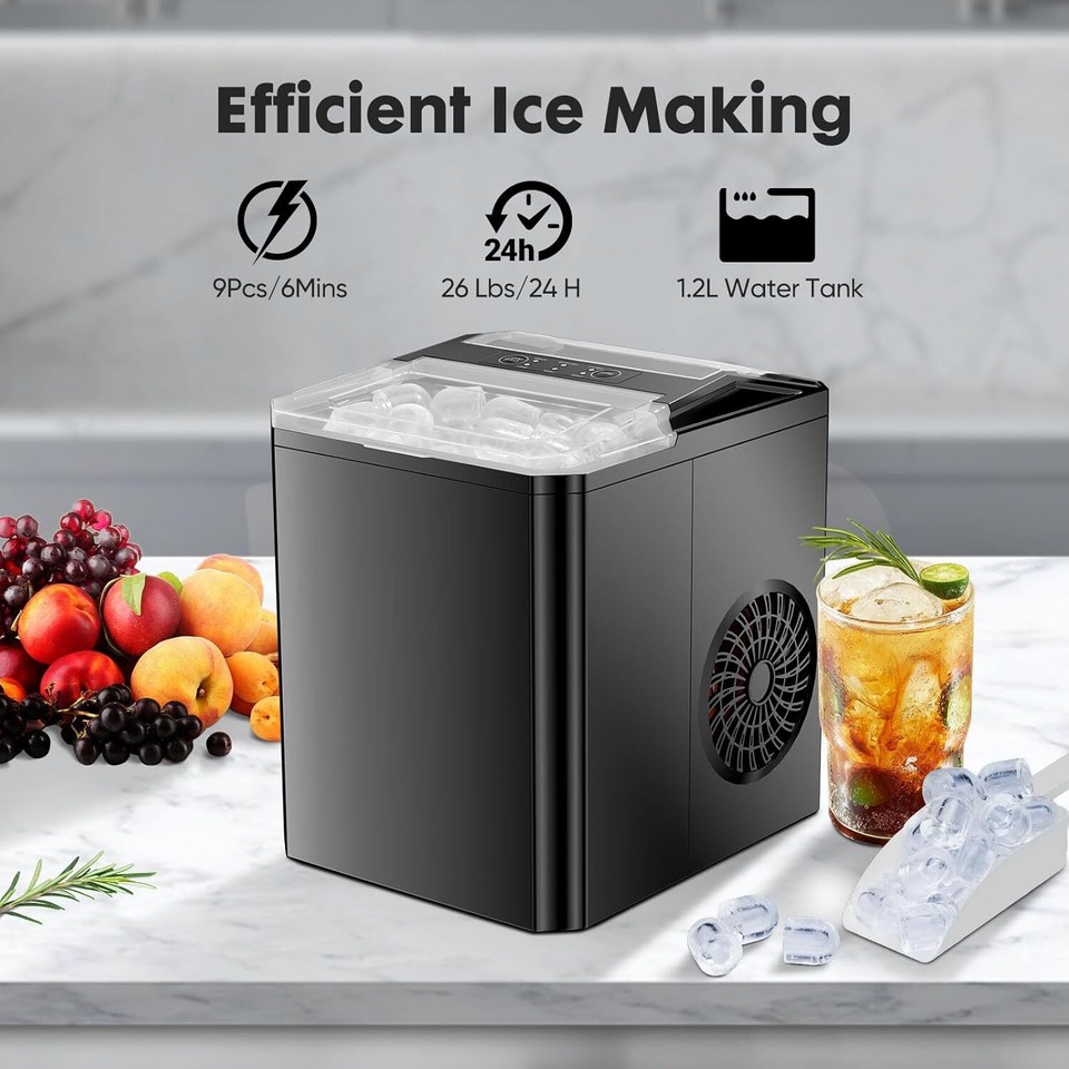 Countertop Ice Maker Portable Ice Machine Self-Cleaning 9 Cubes in 6 ...
