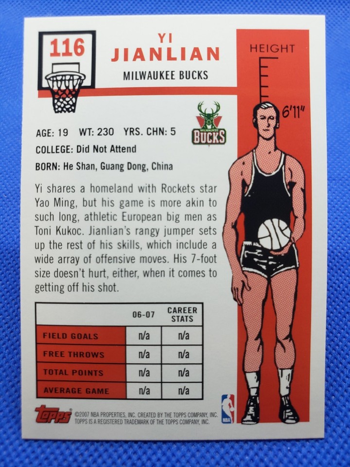 2007 Topps YI JIANLIAN Basketball card 50th Ann. MILWAUKEE BUCKS China ...