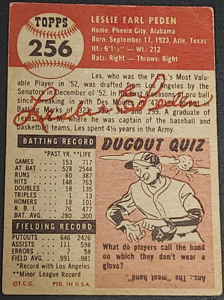 1953 Topps - #256 Les Peden (RC) | eBay