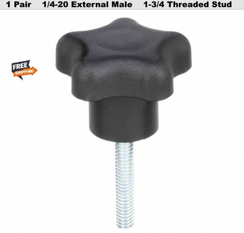2 - 1/4-20 Plastic Turn Knob Handles External Male 1-3/4 Threaded Stud ...