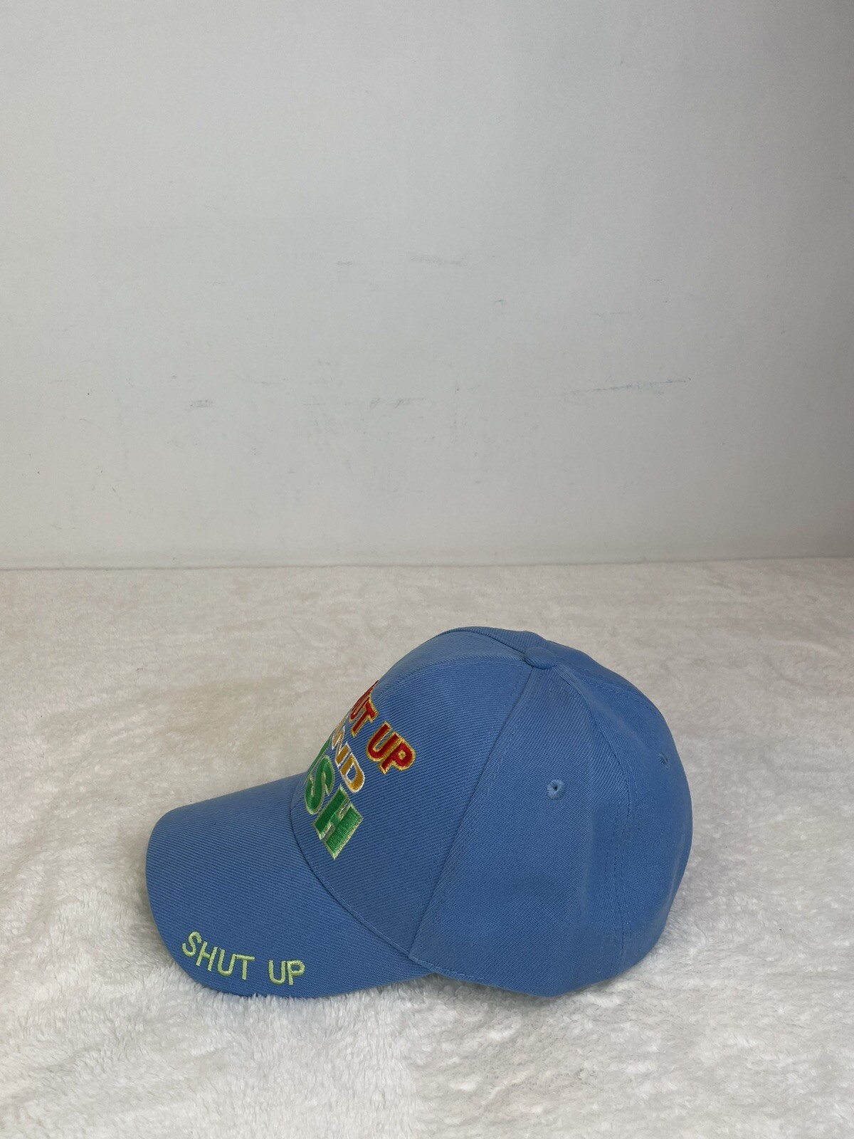 Shut Up & Fish Embroidered Fishing Hat Blue Adjustable Hook And Loop | eBay
