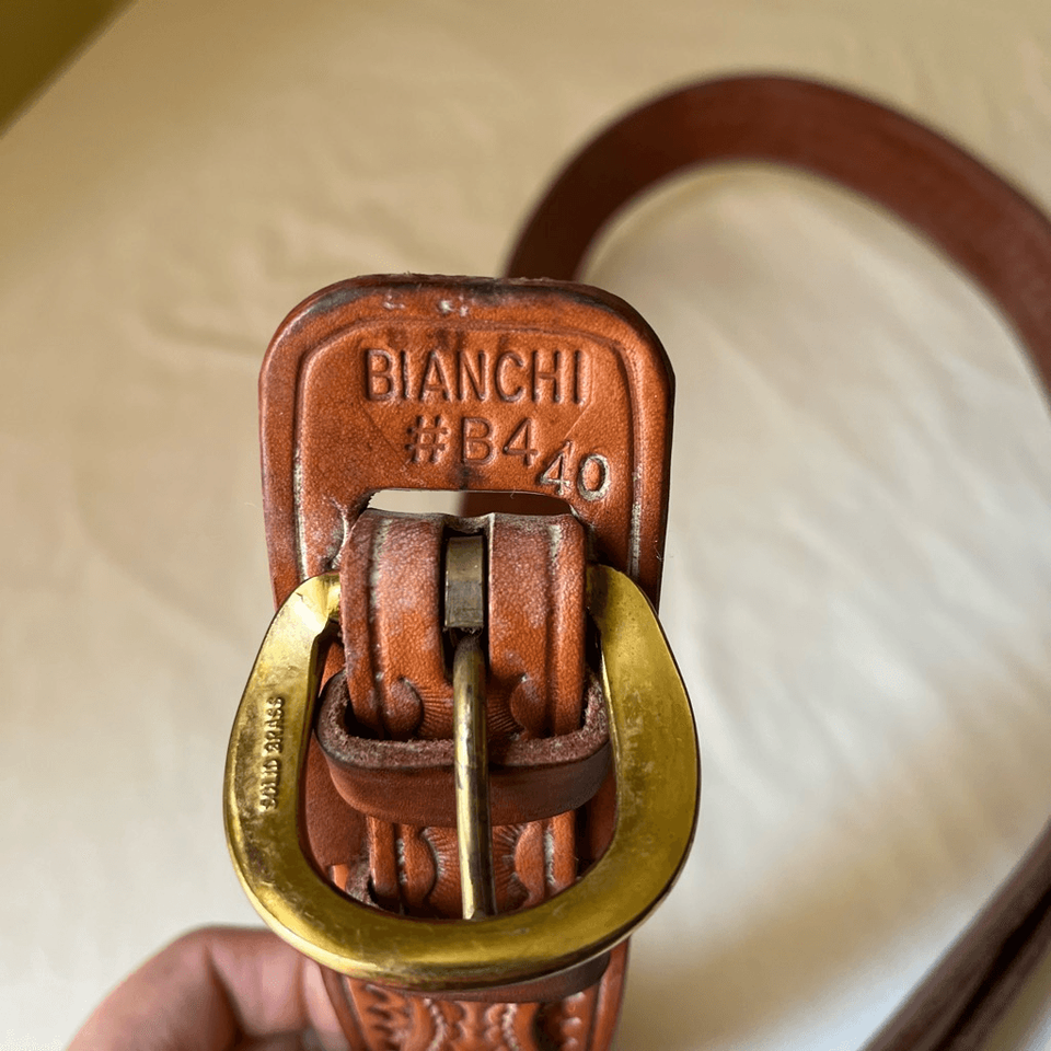 Bianchi B4 Ranger Belt Cognac Leather Basket Weave Solid Brass Buckle ...